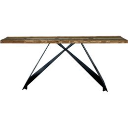 Esstisch Sit, B:200cm H:76,4cm T:100cm, braun, Altholz lackiert, Metall (Eisen), Tische, "Kars aus Altholz mit buntem Vintage-Look &