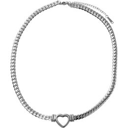 Firetti Damen Kette mit Anh&auml;nger "Schmuck Geschenk Edelstahl Halsschmuck Halskette Panzerkette Herz", Edelstahl, L: 45 B: 5mm, silber, Edelstahl,