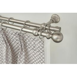 Gardinenstange Garesa, L:220cm &Oslash;:20mm, silber, Metall, Gardinenstangen, "ANDREA", Vorhanggarnitur, verl&auml;ngerbar, Endknopf Kugel lang, mit Ringen