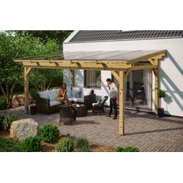 Skan Holz Terrassendach SKANHOLZ, B:541cm T:350cm, beige, Polycarbonat (PC), Terrassen&uuml;berdachungen, "Sanremo", Leimholz
