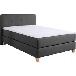 Boxspringbett Home Affaire, B:133cm L:207cm, grau, Struktur fein (100% Polyester);Samtstoff (100% Polyester), Komplettbetten, "Fargo", inkl. Topper,