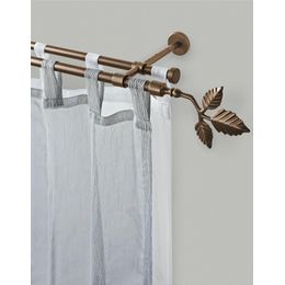 Gardinenstange Garesa, L:300cm &Oslash;:16mm, braun, Metall, Gardinenstangen, "SHEET", Vorhanggarnitur, verl&auml;ngerbar, Knopf mit Bl&auml;tter, ohne Ringe