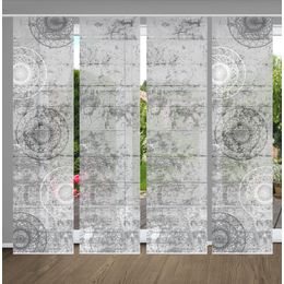 Schiebegardine HOME IN GREEN, B:60cm H:245cm, grau, Polyester, Wohnzimmer, Gardinen, "MANDRIGA", SET DIGITALDRUCK,BAMBUSOPTIK RECYCELT