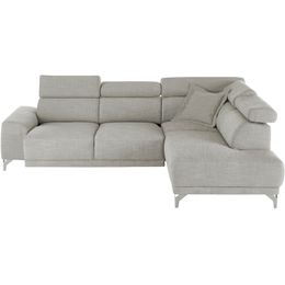 Ecksofa 3C CANDY, B:249cm H:79cm T:209cm, silber, 100% Leder, Wohnzimmer, Sofas, "Greve Sofa immer mit manuelle Kopfteilverstellungen, modern,