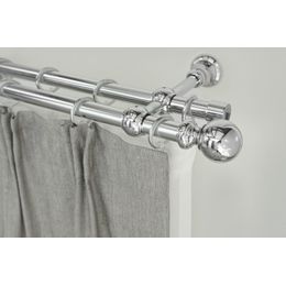 Gardinenstange Garesa, L:330cm &Oslash;:20mm, grau, Metall, Gardinenstangen, "ANDREA", Vorhanggarnitur, verl&auml;ngerbar, Endknopf Kugel lang, mit Ringen