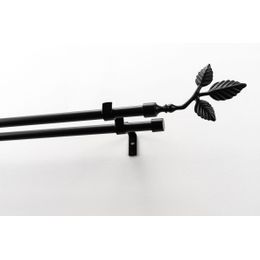 Gardinenstange Garesa, L:150cm &Oslash;:16mm, schwarz, Metall, Gardinenstangen, "SHEET mit offenem Tr&auml;ger", Vorhanggarnitur, verl&auml;ngerbar, Knopf mit