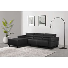 Ecksofa Home Affaire, B:263cm H:97cm T:179cm, schwarz, Wohnzimmer, Sofas, "Carpari, L-Form, 263 cm, manuelle o. elektrische Relaxfunktion", USB A/C