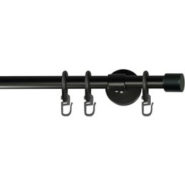Gardinenstange Garesa, L:130cm &Oslash;:16mm, schwarz, Metall, Gardinenstangen, "RUSTIKA", rustikale Vorhanggarnitur, verl&auml;ngerbar, m. Ringe, Endkappe