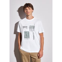 Street One MEN Herren T-Shirt, wei&szlig;, Gr. M, bedruckt, Web, 100% Baumwolle, Shirts, aus reiner Baumwolle