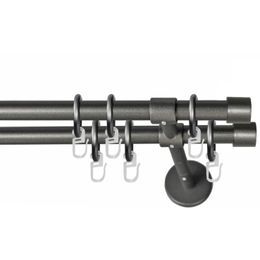 Gardinenstange Garesa, L:170cm &Oslash;:16mm, grau, Metall, Gardinenstangen, "RUSTIKA", rustikale Vorhanggarnitur, verl&auml;ngerbar, m. Ringe, Endkappe