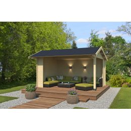 Gartenhaus Lasita Maja, beige, Holzwerkstoff, Gartenh&auml;user, "Unterstand/Lounge San Diego", Unterstand / Lounge 34mm, Fundamentmass 4250x3000,