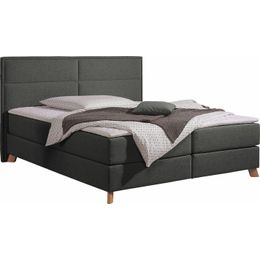 Boxspringbett Home Affaire, B:151cm L:209cm, grau, Strukturstoff-Bezug (100% Polyester);Topperbezug 100% Polyester, Komplettbetten, "Caria", in 5