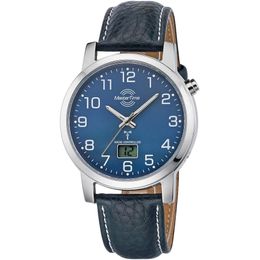 MASTER TIME Herren Funkuhr "Basic", blau, Armbanduhren, Armbanduhr, Quarzuhr, Herrenuhr, Datum, Leuchtzeiger, Lederarmband