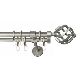 Gardinenstange Garesa, L:300cm &Oslash;:16mm, silber, Metall, Gardinenstangen, "RUSTIKA", rustikale Vorhanggarnitur, verl&auml;ngerbar, m. Ringe, Endknopf Korb