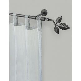 Gardinenstange Garesa, L:220cm &Oslash;:16mm, grau, Metall, Gardinenstangen, "SHEET", Vorhanggarnitur, verl&auml;ngerbar, Knopf mit Bl&auml;tter, ohne Ringe
