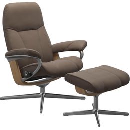 stressless "Consul" Set, Relaxsessel mit Hocker, mit Hocker, mit Cross Base, Gr&ouml;&szlig;e S, M & L, Holzakzent Eiche