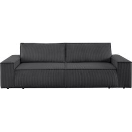 3-Sitzer OTTO HOME, B:257cm H:85cm T:106cm, grau, 100% Polyester, Sofas, "SHERWOOD Cord Schlafsofa (257cm)", Schlaffunktion mit Bettkasten (ca.