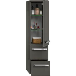 Midischrank SAPHIR, B:30cm H:121cm T:33cm, grau, Spanplatte, Badezimmer, Schr&auml;nke, "Serie 4005 Badschrank 30cm breit, 1 T&uuml;r, 2 Schubladen, inkl