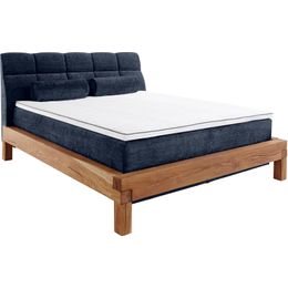 Boxspringbett Home Affaire, B:179cm L:231cm, blau, Polyester, Komplettbetten, "Villads", Liegefl&auml;che: 160/200 cm aus Balkeneiche,
