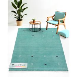 Wollteppich CarpetFine, B:80cm H:15mm L:150cm, blau, Wolle, Teppiche, "Gabbeh Uni, auch als L&auml;ufer und Rund erh&auml;ltlich", reine Wolle, handgewebt,