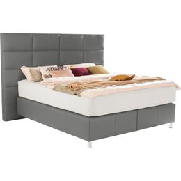Boxspringbett Alina, B:248cm L:215cm, grau, Lederoptik HGA (100% Polyester), Komplettbetten, "Paige", hohes Kopfteil, in unterschiedlichen