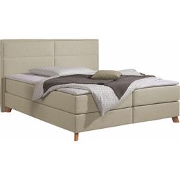 Boxspringbett Home Affaire, B:211cm L:209cm, beige, Strukturstoff-Bezug (100% Polyester);Topperbezug 100% Polyester, Komplettbetten, "Caria", in 5