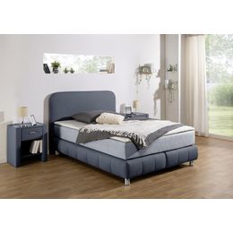 Boxspringbett Home Affaire, B:147cm L:207cm, blau, Komplettbetten, "Cesson, in verschiedenen Breiten", inkl. Topper, wahlweise in H2, H3 oder H4