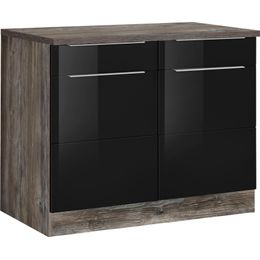 Unterschrank KOCHSTATION, B:100cm H:85cm T:60cm, schwarz, Holzwerkstoff, MDF, K&uuml;che, Schr&auml;nke, "KS-Brindisi", 100 cm breit, viel Stauraum