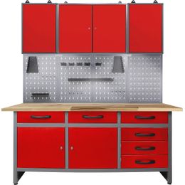 ONDIS24 Werkstatt-Set, B:160cm H:205cm T:60cm, rot, Werkb&auml;nke, 160 cm, mit LED
