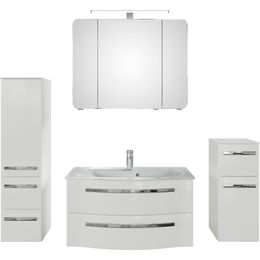 Badmöbel-Set SAPHIR, weiß, Holzwerkstoff, Kastenmöbel-Sets, "Serie 4005, vormontiert, Glaswaschbecken, Spiegelschrank", Badezimmer-Set mit