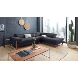Ecksofa W.Schillig, B:281cm H:71cm T:230cm, grau, Flachgewebe S22 (100% Polyester);Stoff S37 (100% Polyester);Longlife Xtra-Leder Z59: Glattleder mit