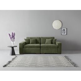 2-Sitzer Home Affaire, B:220cm H:86cm T:100cm, grün, 100% Polyester, Sofas, "Skara", Lounge-Sofa mit Federkernpolsterung, in vielen Bezugsvarianten