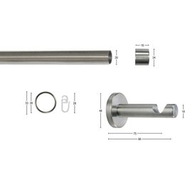 Gardinenstange Garesa, L:180cm, silber, Metall, Wohnzimmer, Gardinenstangen, "CHAPEAU", Vorhanggarnitur, mit Ringe und Haken, verl&auml;ngerbar, edelstahl