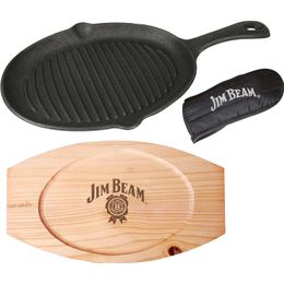 Grillpfanne JIM BEAM BBQ, B:16,5cm H:2cm L:23cm, schwarz, Pfannen, inkl. Holzuntersetzer und Griffüberzug