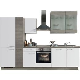 K&uuml;chenzeile KOCHSTATION, B:310cm T:60cm, wei&szlig;, Komplettk&uuml;chen-Sets, ""KS-Trea", wahlweise mit E-Ger&auml;ten, h&ouml;henverstellbare F&uuml;&szlig;e", vormontiert, mit