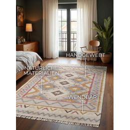 Teppich ELLE DECORATION, B:160cm H:3mm L:230cmcreme multifarben, Baumwolle, Jute, Wohnzimmer, Teppiche, "Kelim Imani", Jute, Baumwolle, Natur,