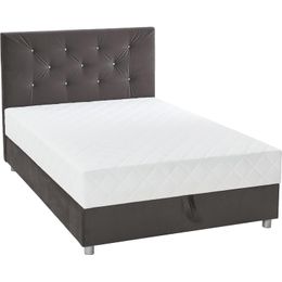 Boxbett, B:92cm L:209cm, grau, ATLANTIC HOME COLLECTION, Komplettbetten, "CELIA im hochwertiger Samtoptik", mit Taschen-Federkernmatratze, Bettkasten