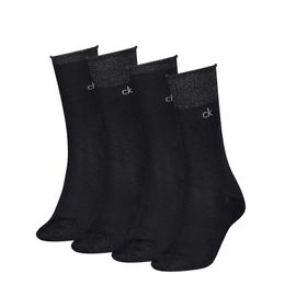Calvin Klein Damen Socken "CK WOMEN SOCK 4P HOLIDAY PACK LUREX", schwarz, Baumwollmischung, Socken, Glitzerf&auml;den, Logostickerei, kleiner Rollrand