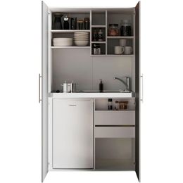 Pantryk&uuml;che respekta, B:104cm H:193cm T:67cm, grau, Komplettk&uuml;chen-Sets, "Peter, mit Duo Kochfeld, wahlweise mit Mikrowelle, Korpus Wei&szlig;", Breite 104