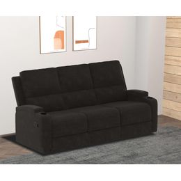 3-Sitzer Home Affaire, B:207cm H:105cm T:94cm, braun, 100% Polyester, Sofas, "Napori", Kinosofa mit 2 x Relaxfunktion und Getränkehalter