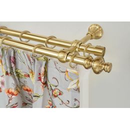Gardinenstange Garesa, L:480cm &Oslash;:20mm, gold, Metall, Gardinenstangen, "ANDREA", Vorhanggarnitur, verl&auml;ngerbar, Endknopf Profil gro&szlig;, mit Ringen