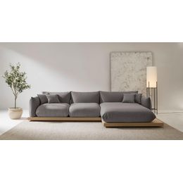 Ecksofa OTTO HOME, B:323cm H:75cm T:165cm, grau, Wohnzimmer, Sofas, "Kalix, Polsterecke mit kräftigem Holz-Plateau, moderne Couch in L-Form",