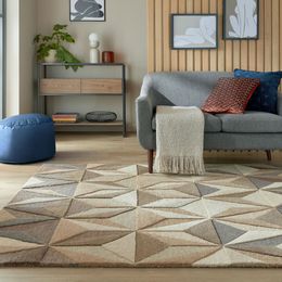 Wollteppich FLAIR RUGS, B:120cm H:10mm L:170cm, beige, Wolle, Wohnzimmer, Teppiche, "Reverie", Geometrischer Teppich Reverie aus Wolle