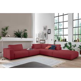 Ecksofa Musterring, B:340cm H:81cm T:346cm, rot, Flachgewebe FLORIS (100% Polyester);Flachgewebe VALMONT (60% Baumwolle/ 40% Leinen);Microfaser CRONA