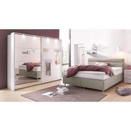 Boxspringbett, beige, Westfalia Schlafkomfort, Bezug Unterbox und Kopfteil: Strukturstoff (77% Polyester und 23% Viskose);Bezug Obermatratze 100%