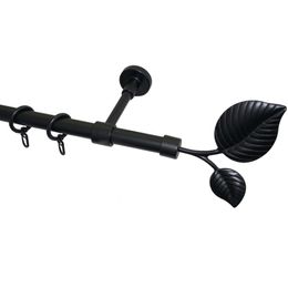 Gardinenstange Garesa, L:290cm &Oslash;:20mm, schwarz, Kunststoff, Metall, Wohnzimmer, Gardinenstangen, "LEAF", Vorhanggarnitur, verl&auml;ngerbar, Wandmontage,