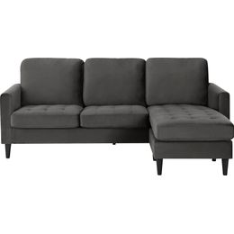 Ecksofa, B:208cm H:90cm T:152cm, grau, COSMOLIVING BY COSMOPOLITAN, Veloursstoff 100% Polyester, Wohnzimmer, Sofas, "Strummer, L-Form", in