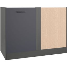Eckunterschrank KOCHSTATION, B:110cm H:82cm T:60cm, grau, Spanplatte, Küche, Schränke, "KS-Milan", Eckunterschrank 110 cm, matte oder hochglänzende