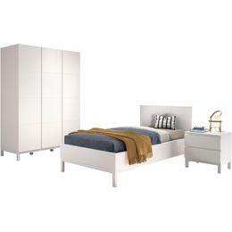 Jugendzimmer-Set Vipack, weiß, Schlafzimmermöbel-Sets, "Set best. aus Einzelbett 90/200, Nachtkonsole, Kleiderschrank 3-trg.", in gradlinigem Design,