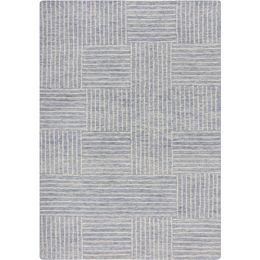 Wollteppich FLAIR RUGS, B:80cm H:5mm L:150cm, blau, Wolle, Teppiche, "Abstract Check", Wolle, Teppich, Wohnzimmer, Schlafzimmer, Esszimmer